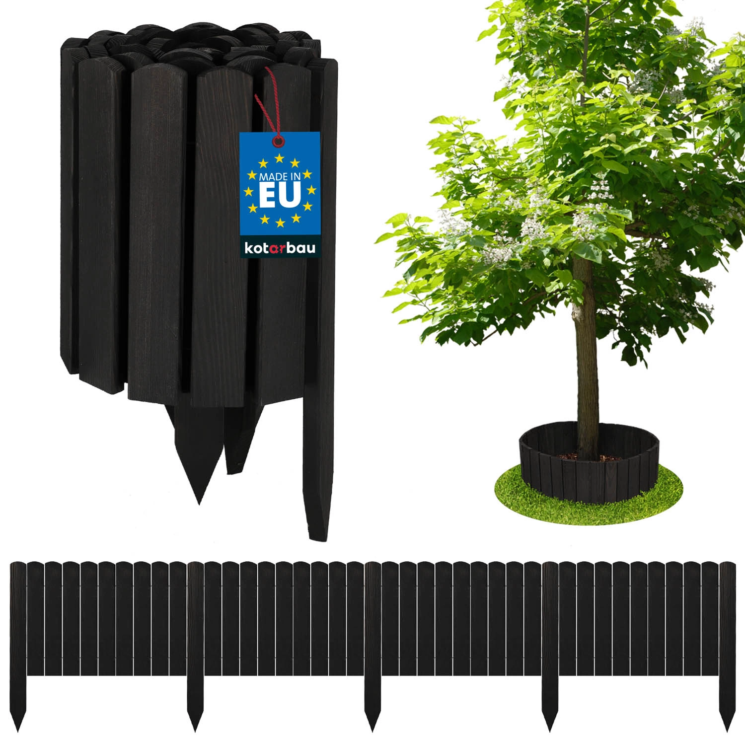 Zahradní plot palisádový dřevěný obrubník hnaný antracit 200x30 cm ...