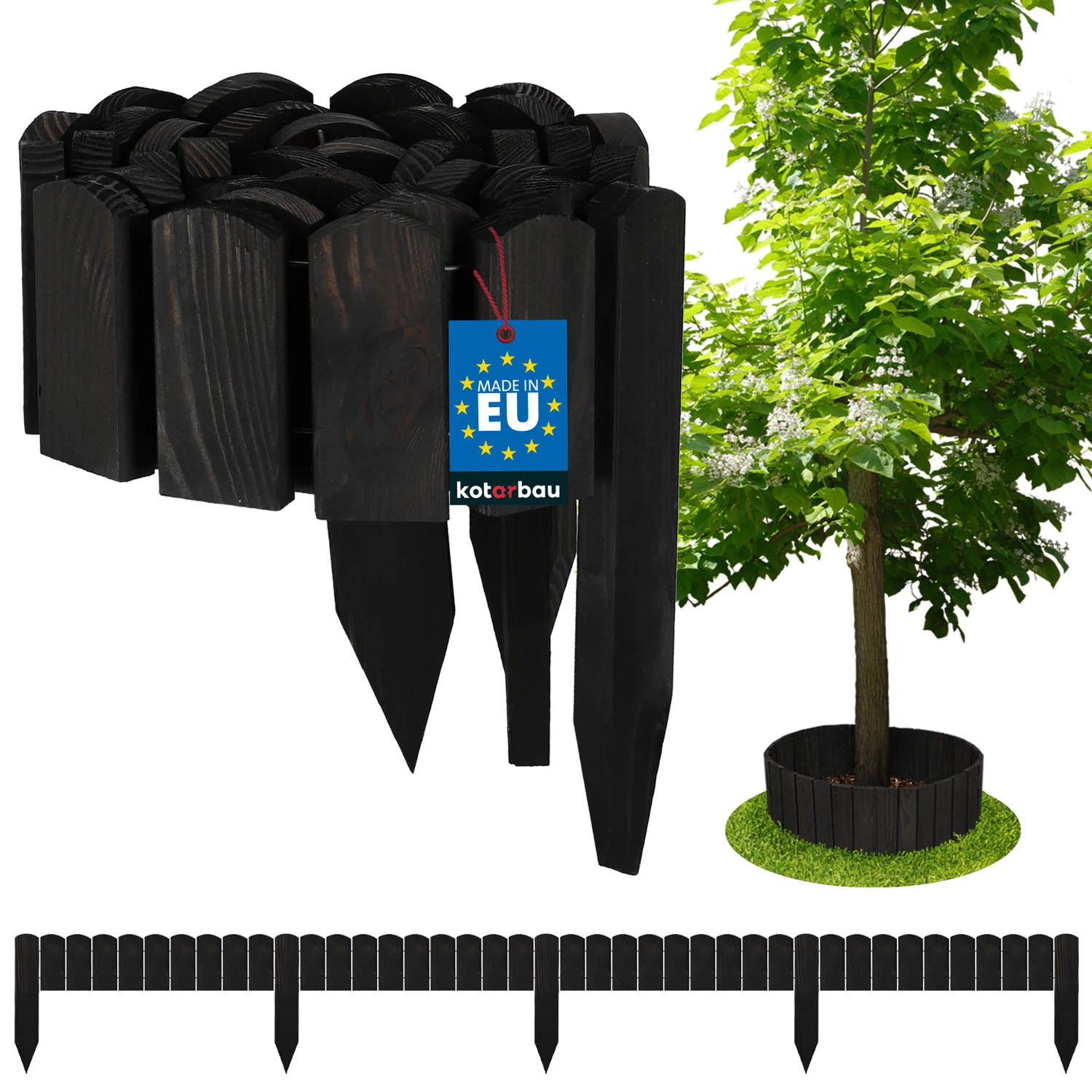 Zahradní plot palisádový dřevěný obrubník hnaný antracit 200x10 cm ...